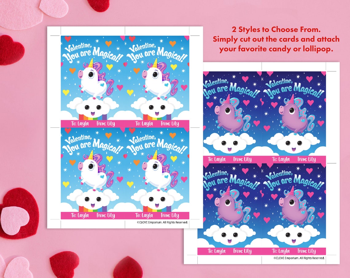 Unicorn Valentine Card, INSTANT EDITABLE DOWNLOAD, Unicorn, Valentines ...