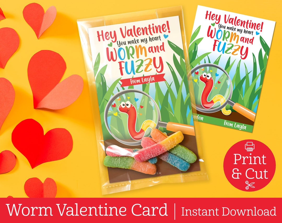 Worm Valentine Cards, DIGITAL EDITABLE DOWNLOAD, Gummy Worm Valentines ...