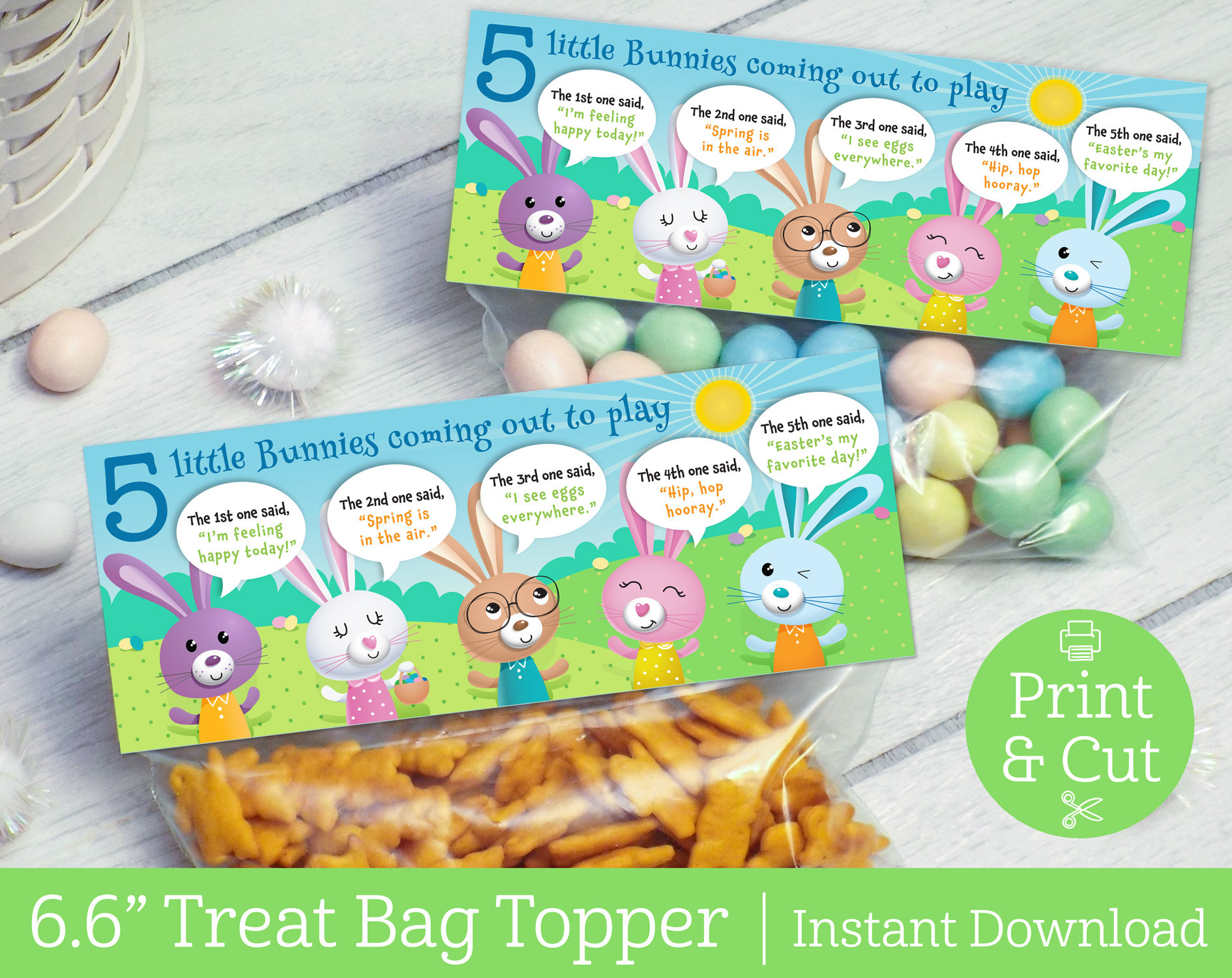 Easter Printable 5 Little Bunnies Bag Topper INSTANT | Etsy