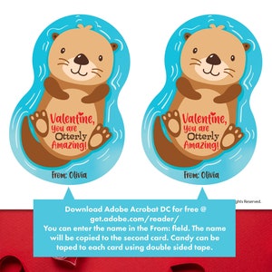 Otter Valentines Day Cards, INSTANT EDITABLE DOWNLOAD, You're Otterly ...