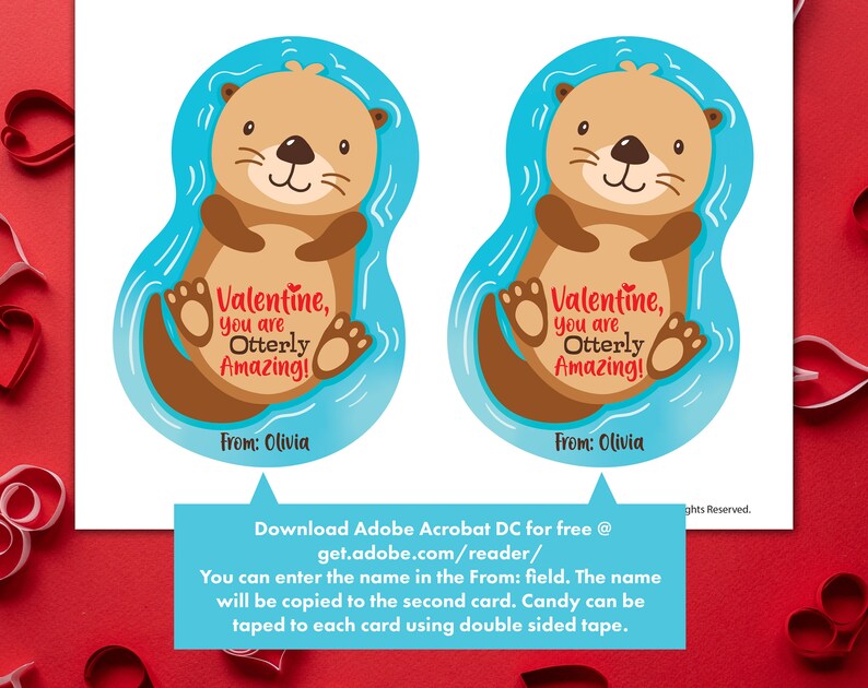 Otter Valentines Day Cards INSTANT EDITABLE DOWNLOAD - Etsy