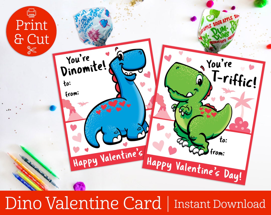 Dinosaur Valentine, INSTANT EDITABLE DOWNLOAD, Kids Dinosaur Valentines ...