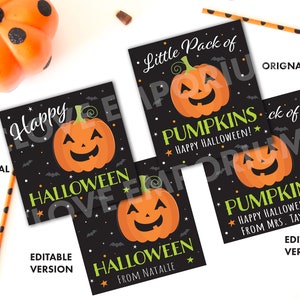 Pumpkin Tags,instant EDITABLE DOWNLOAD, Pumpkin Treat Bag, Non-candy ...