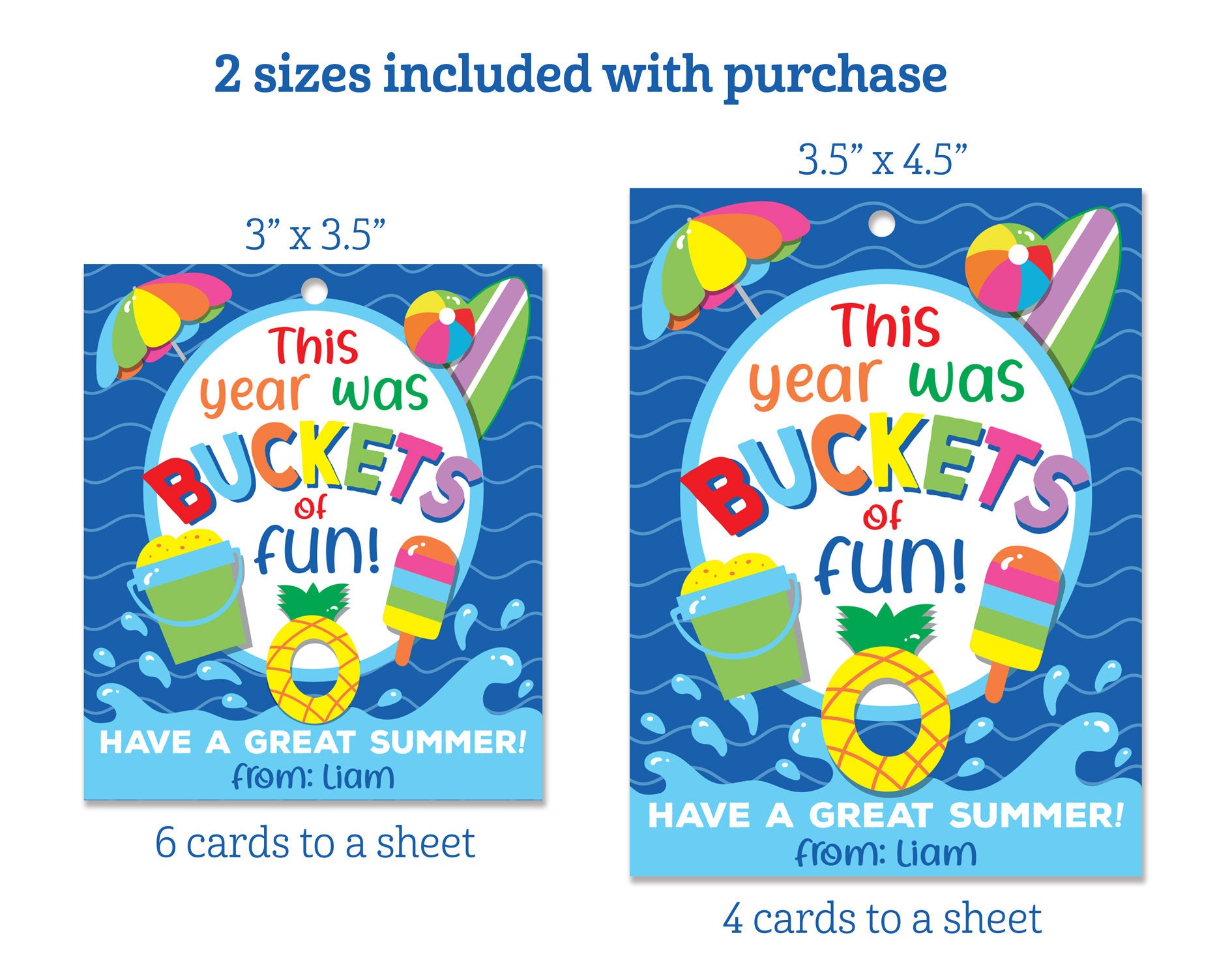 Sand Bucket Tag, DIGITAL EDITABLE DOWNLOAD, Buckets of Fun, End of ...