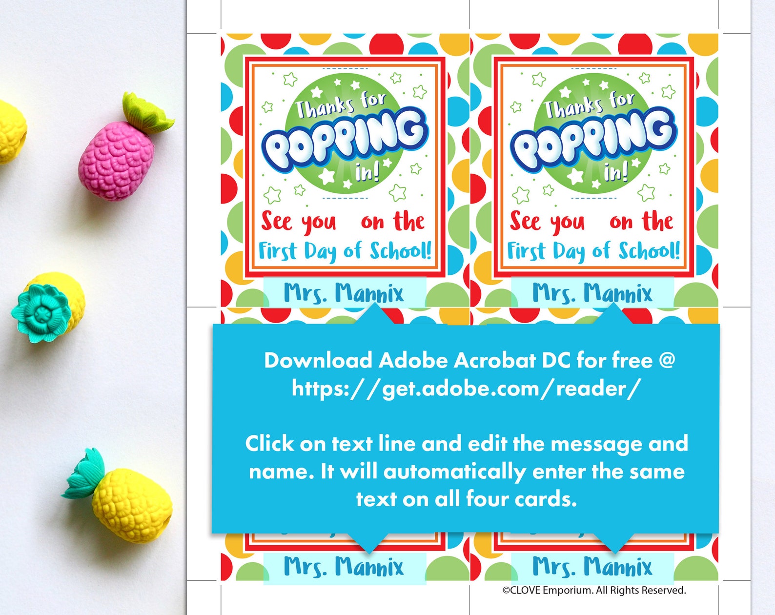 Back to School Lollipop Tag, DIGITAL EDITABLE DOWNLOAD, Thanks for ...
