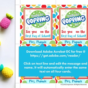 Back to School Lollipop Tag, DIGITAL EDITABLE DOWNLOAD, Thanks for ...