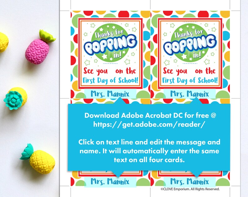 Back to School Lollipop Tag, DIGITAL EDITABLE DOWNLOAD, Thanks for ...