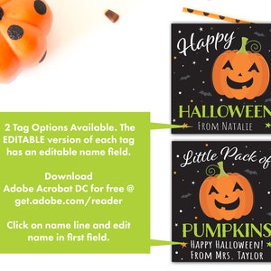 Pumpkin Tags,instant EDITABLE DOWNLOAD, Pumpkin Treat Bag, Non-candy ...