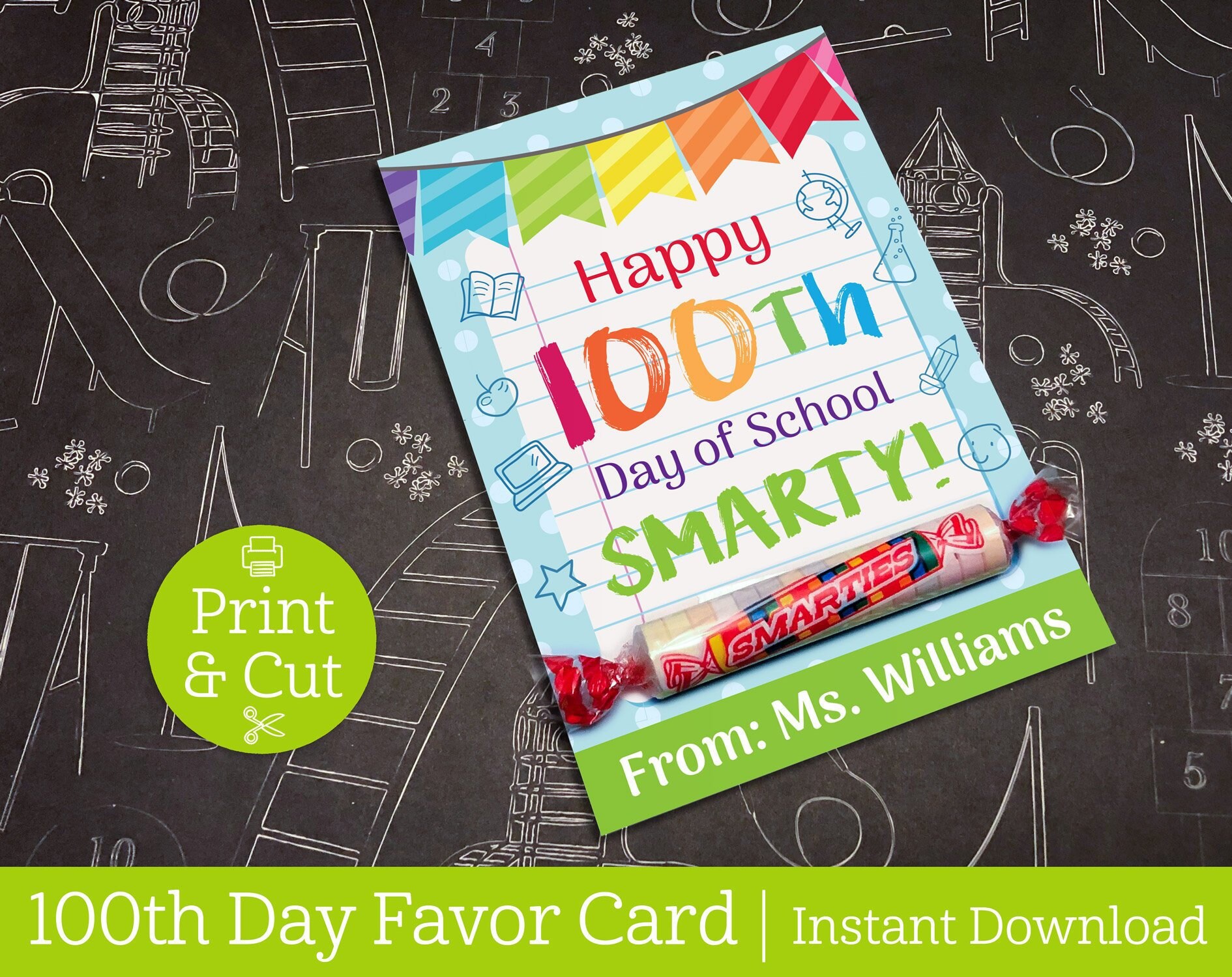 100th Day of School Smarty, INSTANT EDITABLE DOWNLOAD, 100 Days Smarter ...