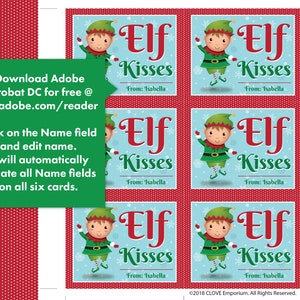 Elf Kisses Gift Tag, INSTANT EDITABLE DOWNLOAD, Elf Bag Topper, Holiday ...