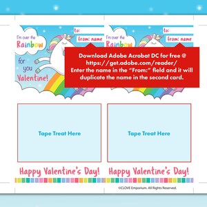 Rainbow Unicorn Valentines, INSTANT EDITABLE DOWNLOAD, Unicorn ...