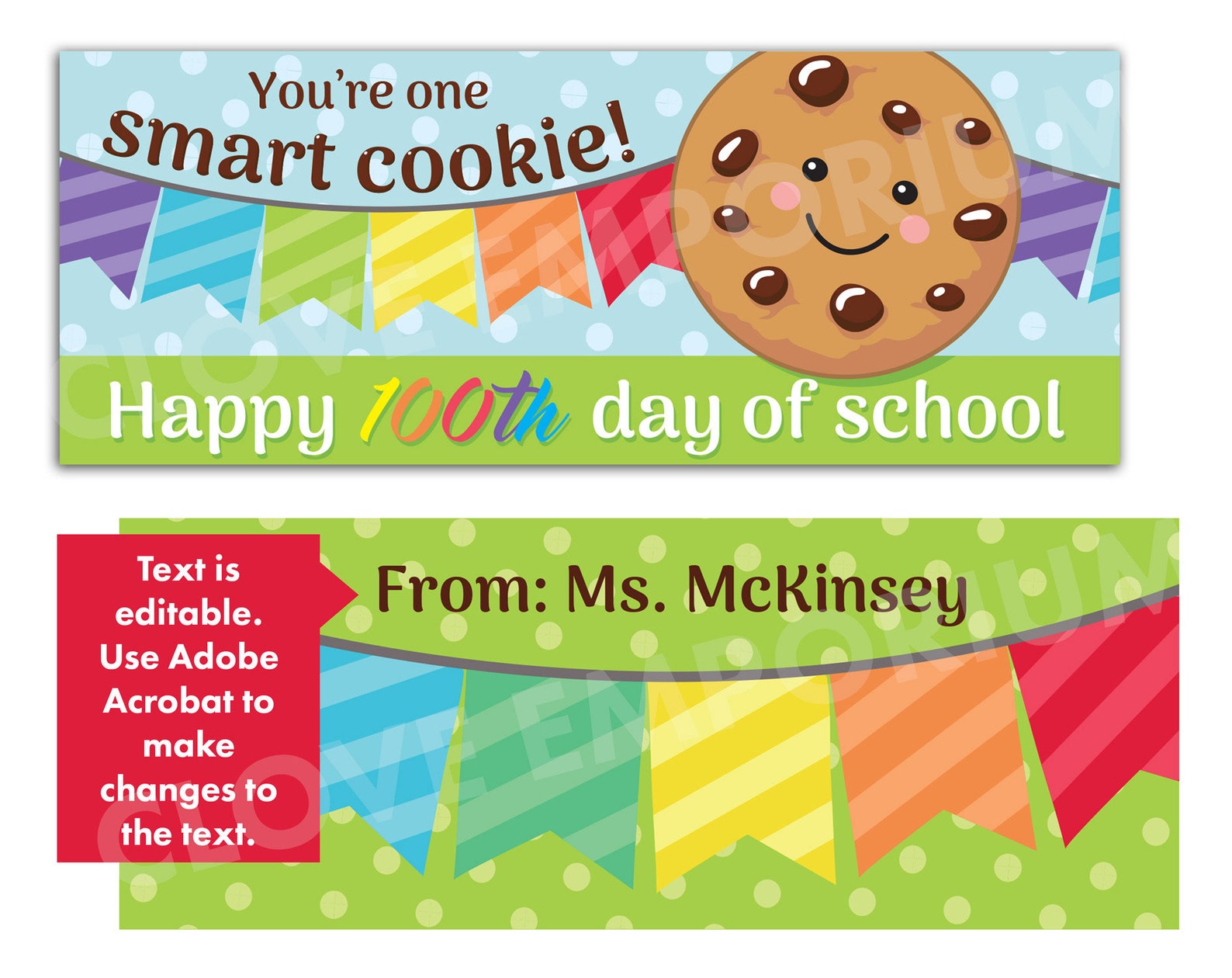 100th Day of School Bag Topper, INSTANT EDITABLE DOWNLOAD, 100 Days ...
