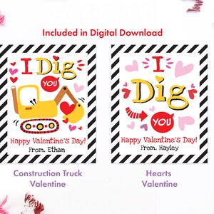 I Dig You Valentines, INSTANT EDITABLE DOWNLOAD, Construction Valentine ...