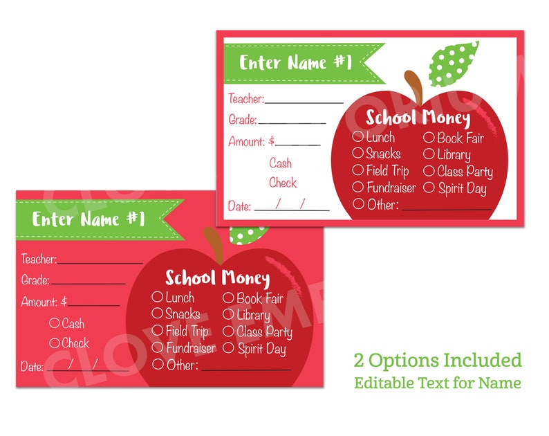 School Money Labels DIGITAL EDITABLE DOWNLOAD Personalized - Etsy