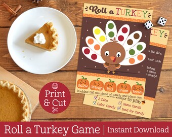 Roll a Turkey Game Printable Thanksgiving Turkey Game - Etsy