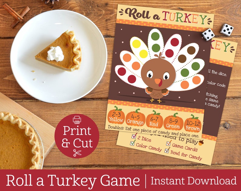 Roll A Turkey Game INSTANT DOWNLOAD Thanksgiving Family | Etsy