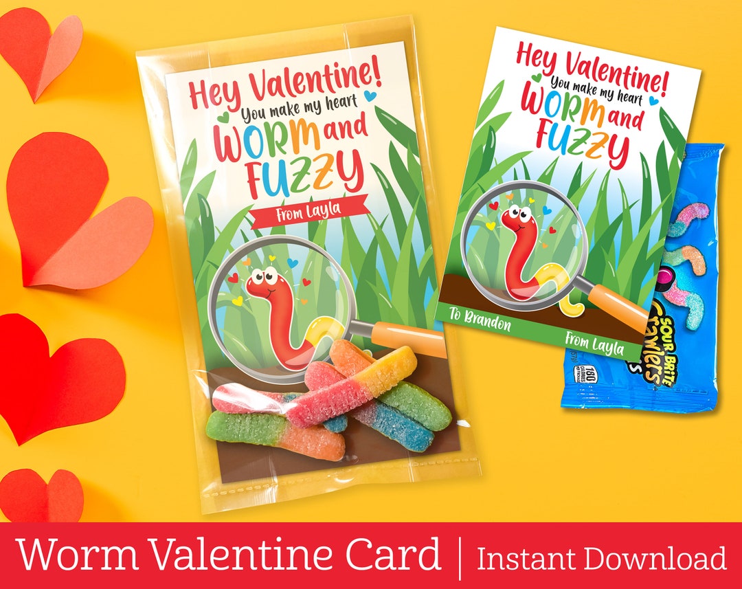 Worm Valentine Cards, DIGITAL EDITABLE DOWNLOAD, Gummy Worm Valentines ...