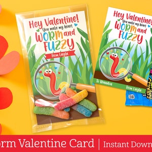Worm Valentine Cards, DIGITAL EDITABLE DOWNLOAD, Gummy Worm Valentines ...