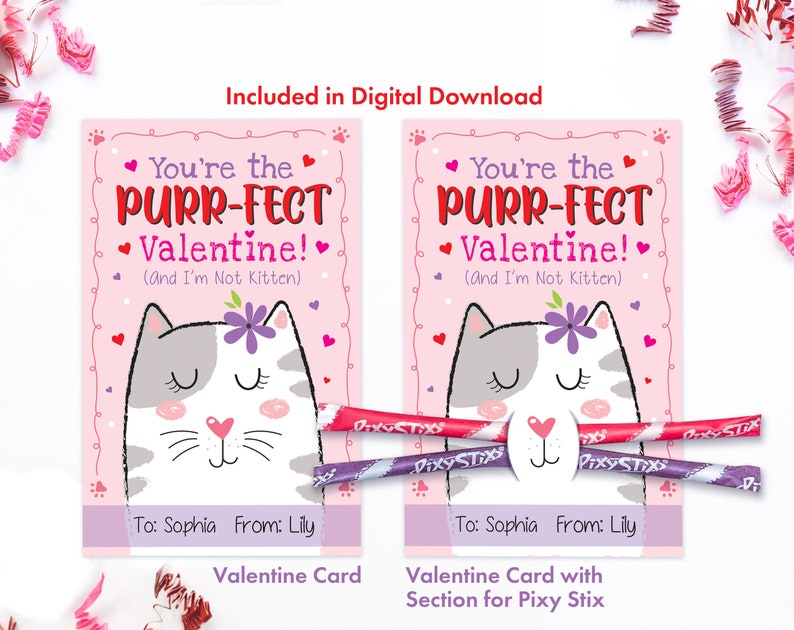 Kitten Valentine's Day Cards DIGITAL EDITABLE DOWNLOAD - Etsy