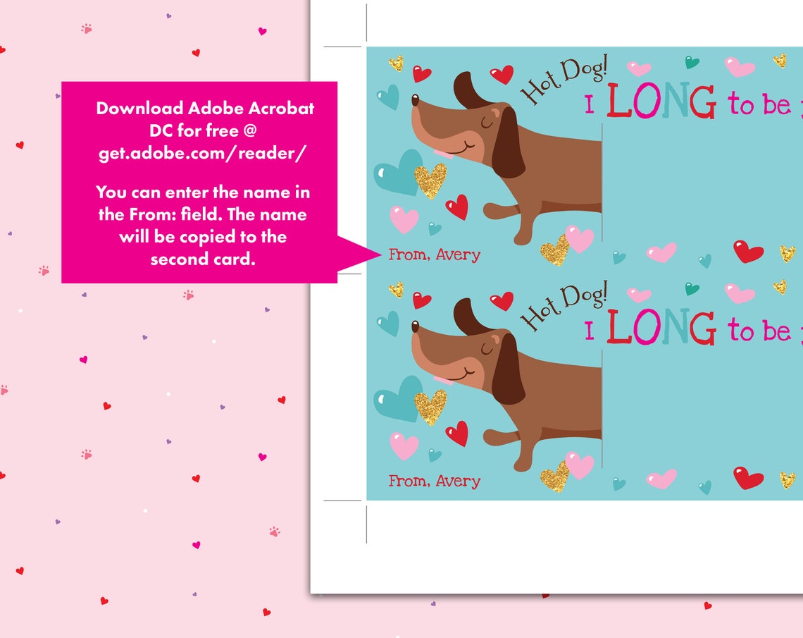 Dog Valentine, INSTANT EDITABLE DOWNLOAD, Ruler Valentine, Dachshund ...