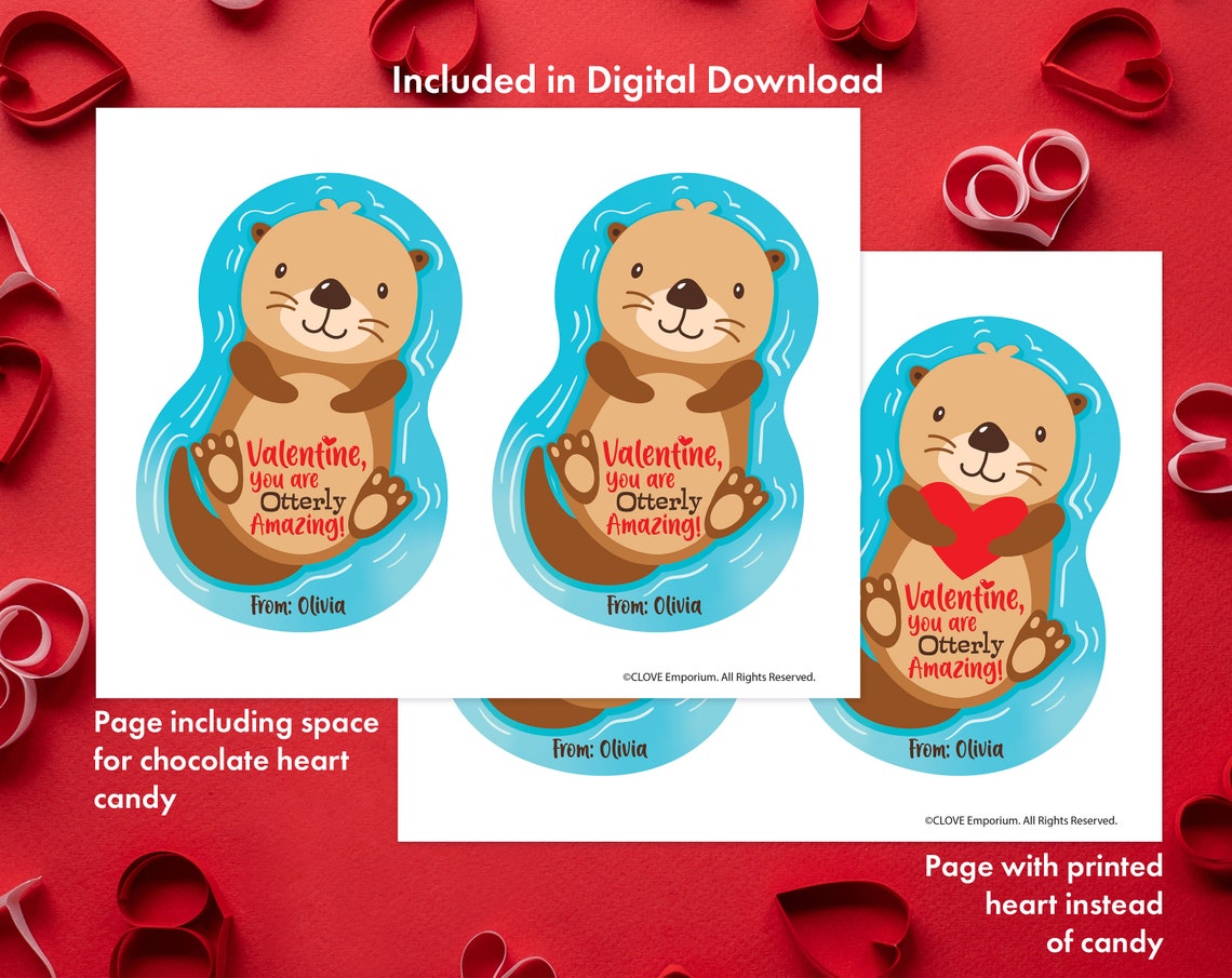 Otter Valentines Day Cards INSTANT EDITABLE DOWNLOAD - Etsy