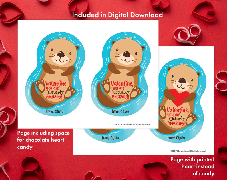 Otter Valentines Day Cards INSTANT EDITABLE DOWNLOAD - Etsy