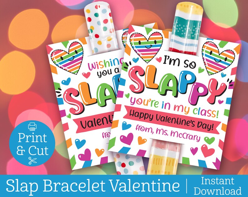Slap Bracelet Valentine Card, Instant Editable Download, Classroom ...