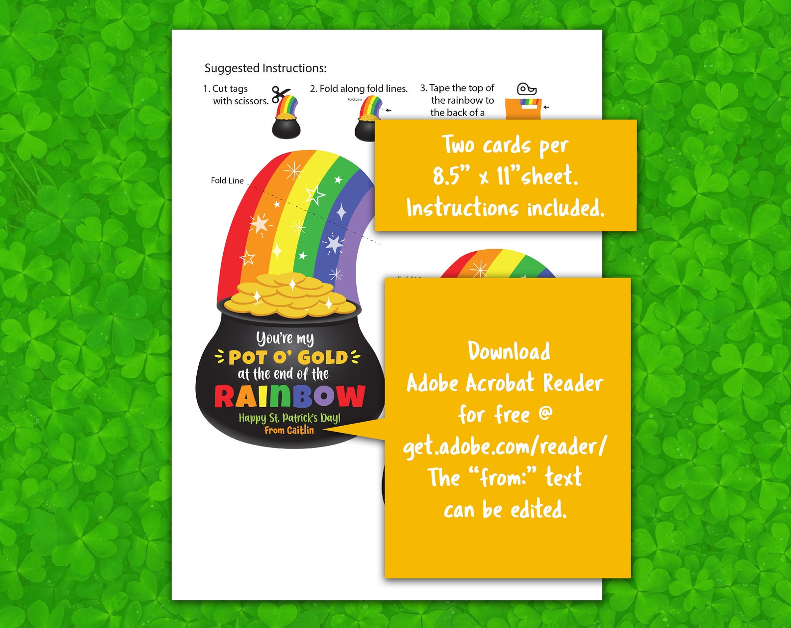 Pot of Gold Gift Tags INSTANT EDITABLE DOWNLOAD St Patricks - Etsy