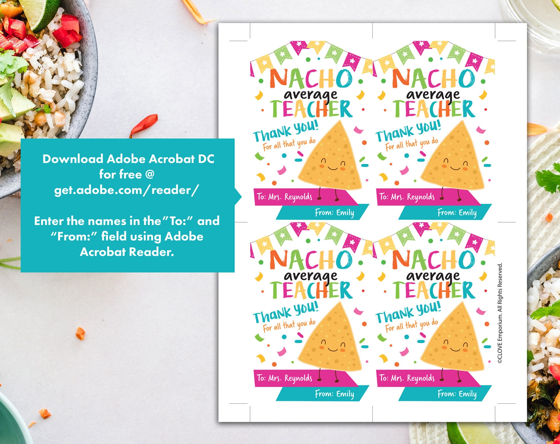 Nacho Average Teacher,instant EDITABLE DOWNLOAD, Teacher Thank You Card ...
