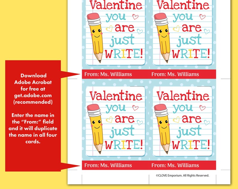Valentines Pencil Card INSTANT EDITABLE DOWNLOAD You Are - Etsy