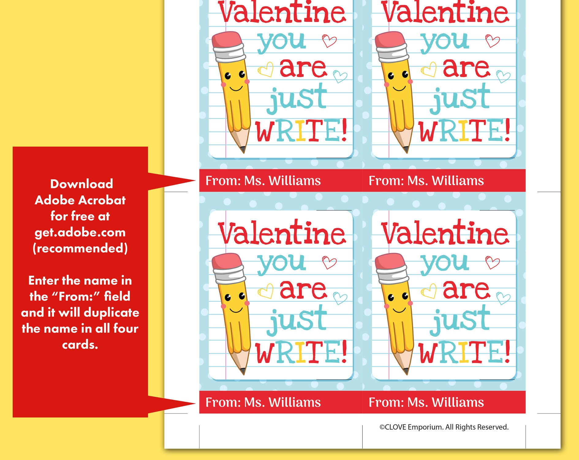 Valentines Pencil Card INSTANT EDITABLE DOWNLOAD You Are - Etsy