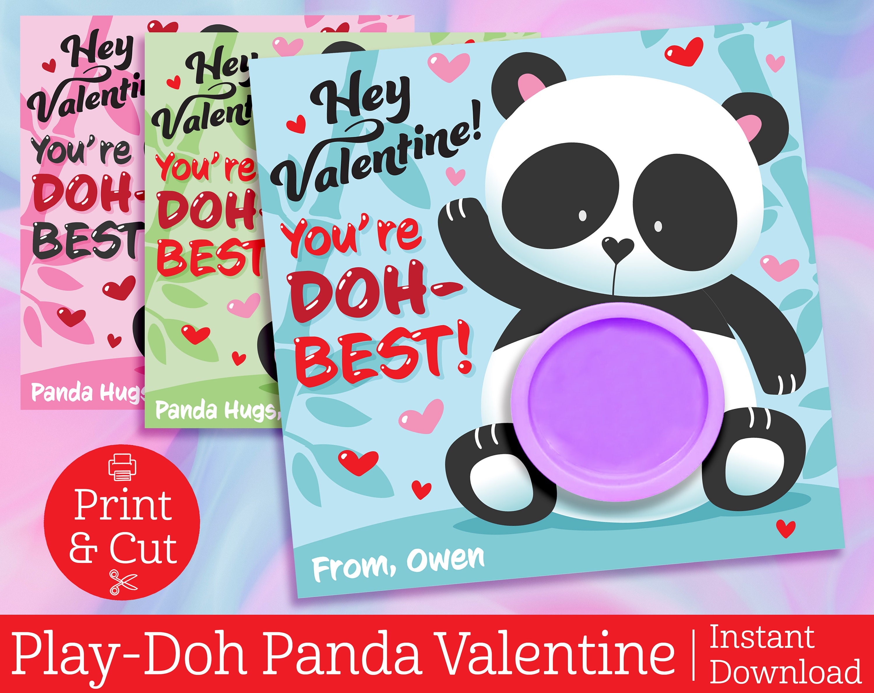 Panda Valentine Day Cards Instant Editable Download Play - Etsy
