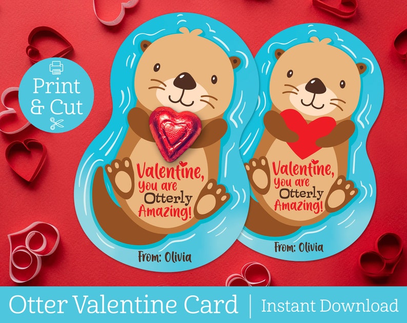 Otter Valentines Day Cards INSTANT EDITABLE DOWNLOAD | Etsy