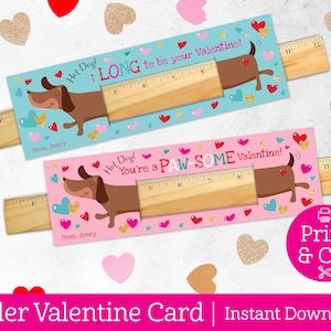 Dog Valentine, INSTANT EDITABLE DOWNLOAD, Ruler Valentine, Dachshund ...