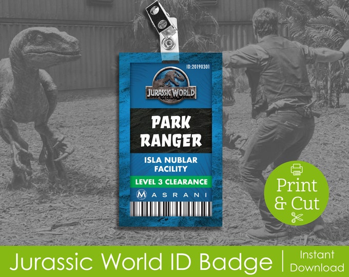 Jurassic Park Ranger ID Badge customize With Your FACE or NAME ...