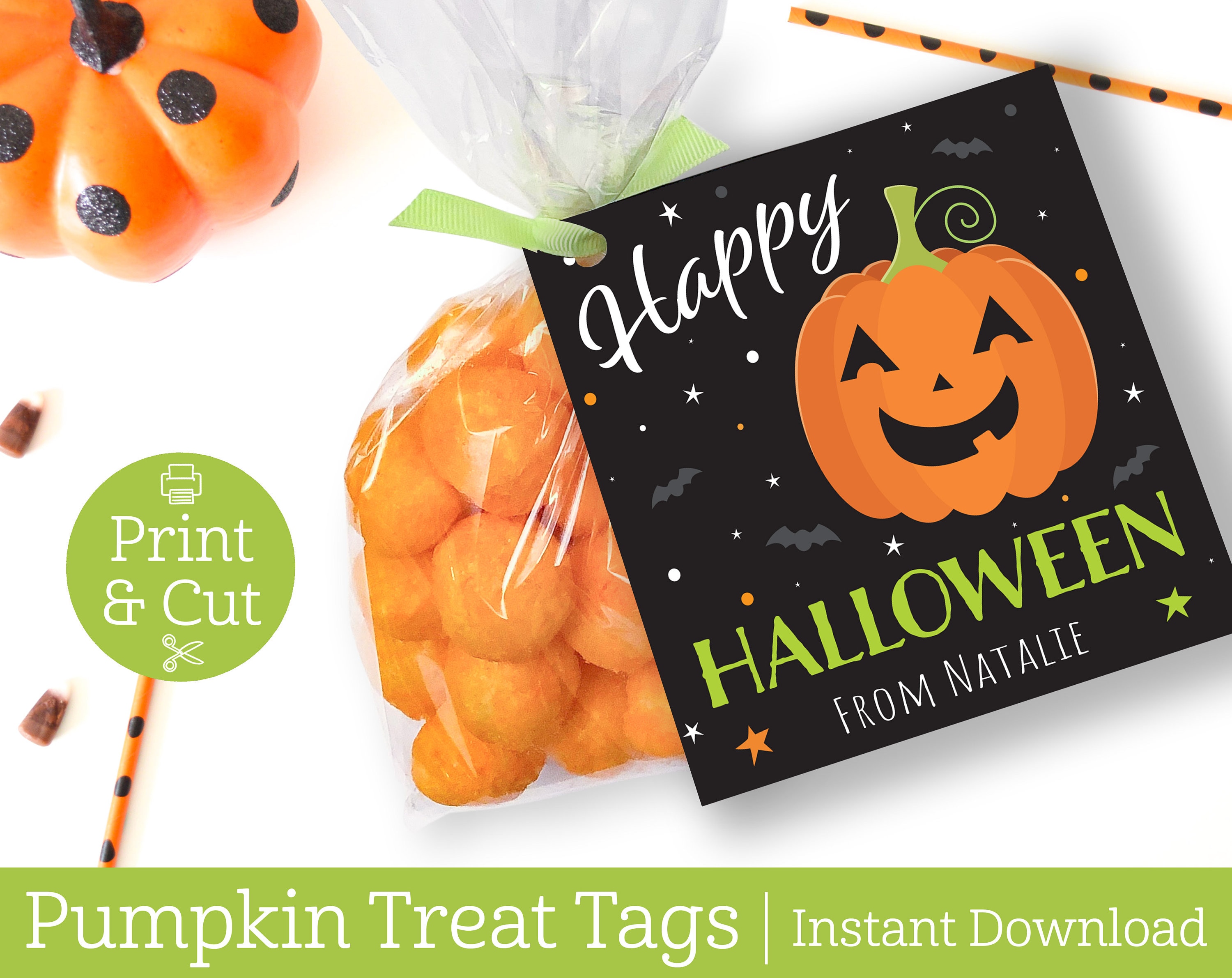 Pumpkin Tags,instant EDITABLE DOWNLOAD, Pumpkin Treat Bag, Non-candy ...