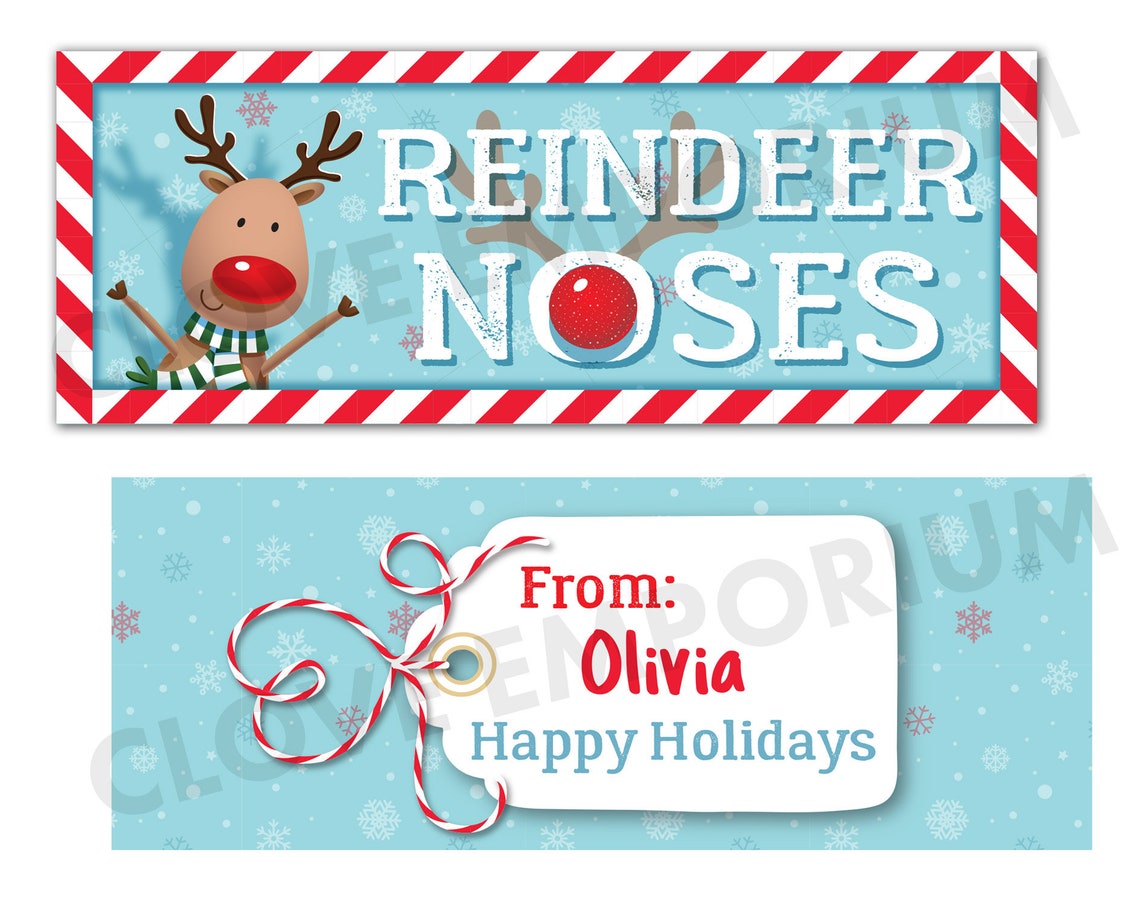 Reindeer Noses Bag Topper, INSTANT EDITABLE DOWNLOAD, Holiday Treat Bag ...