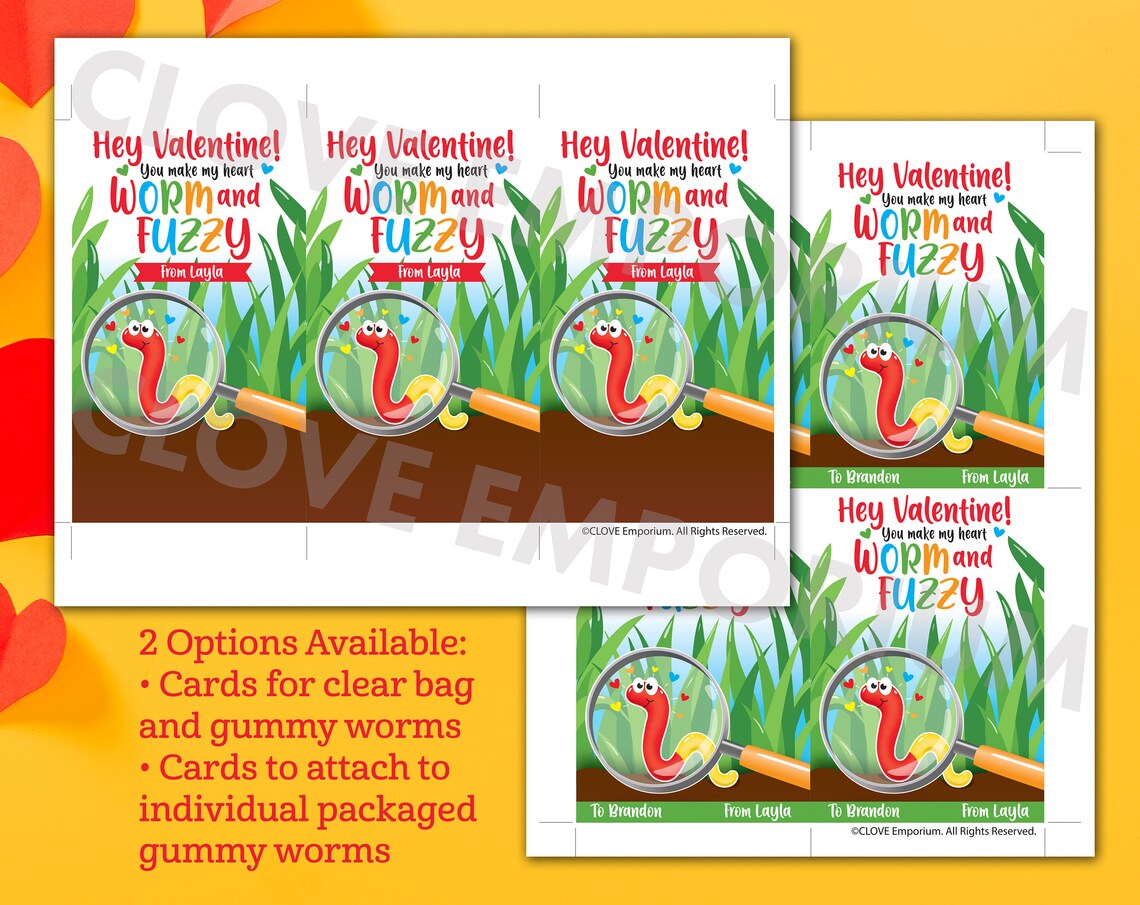 Worm Valentine Cards DIGITAL EDITABLE DOWNLOAD Gummy Worm - Etsy