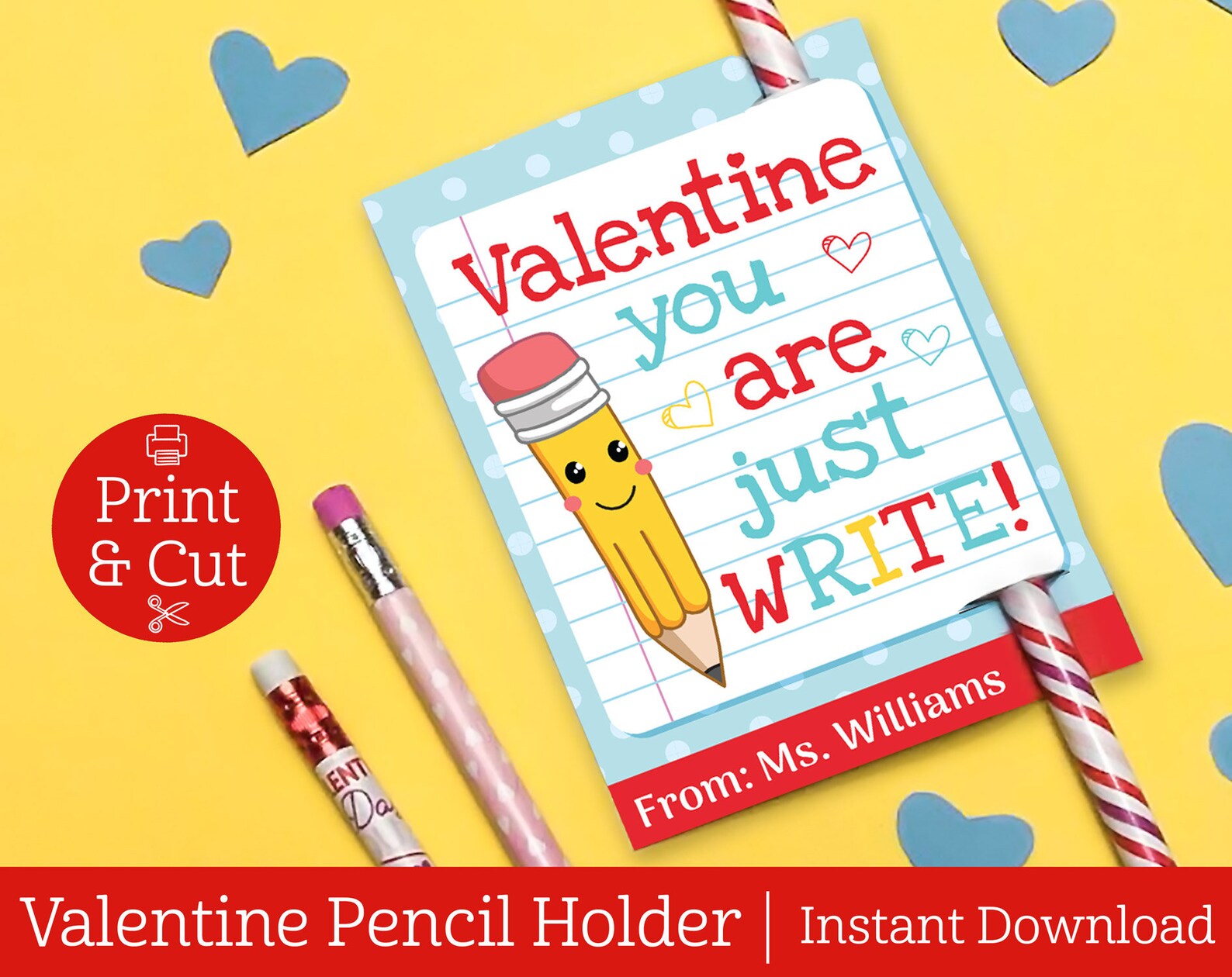 Valentines Pencil Card INSTANT EDITABLE DOWNLOAD You Are | Etsy