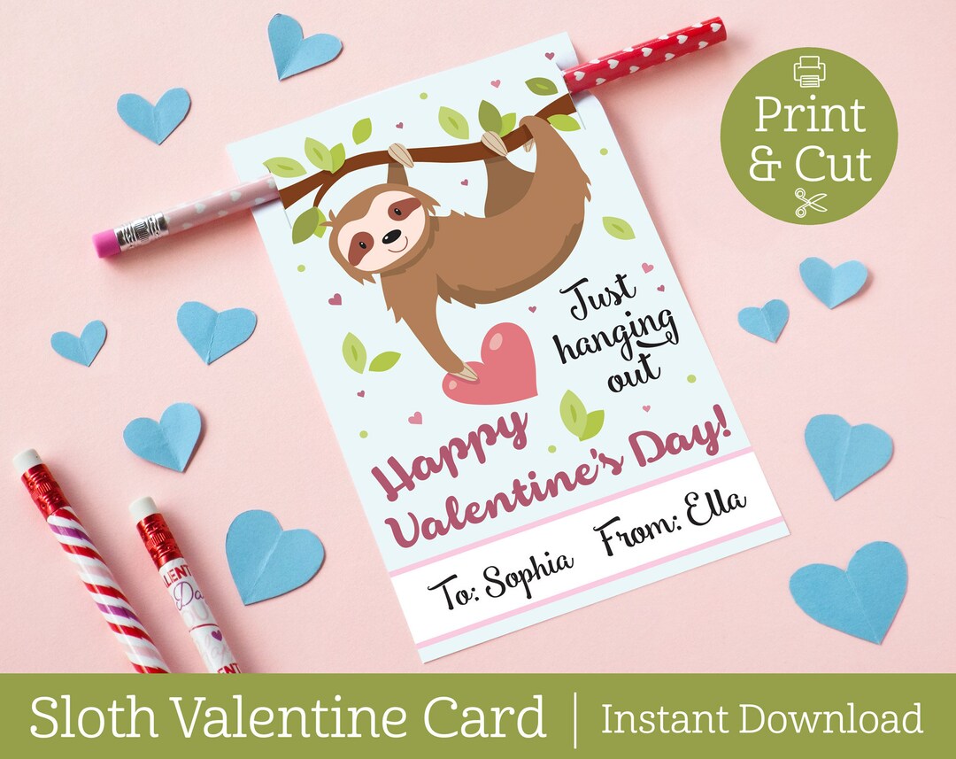 Valentine's Day Sloth Card, INSTANT EDITABLE DOWNLOAD, Sloth, Valentine ...
