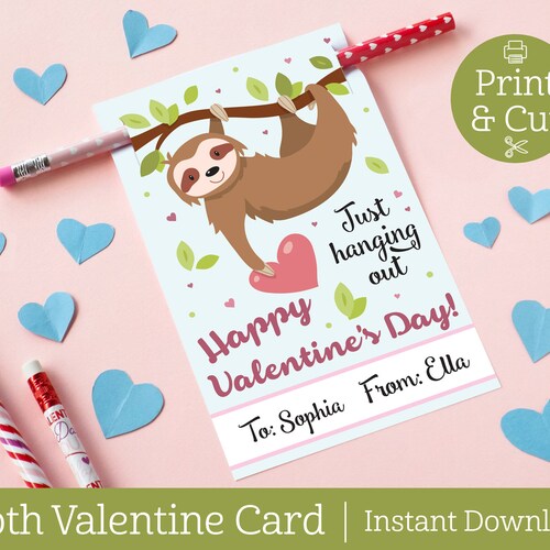 PRINTABLE Cute Sloth Valentine Cards Set of 4 Instant | Etsy