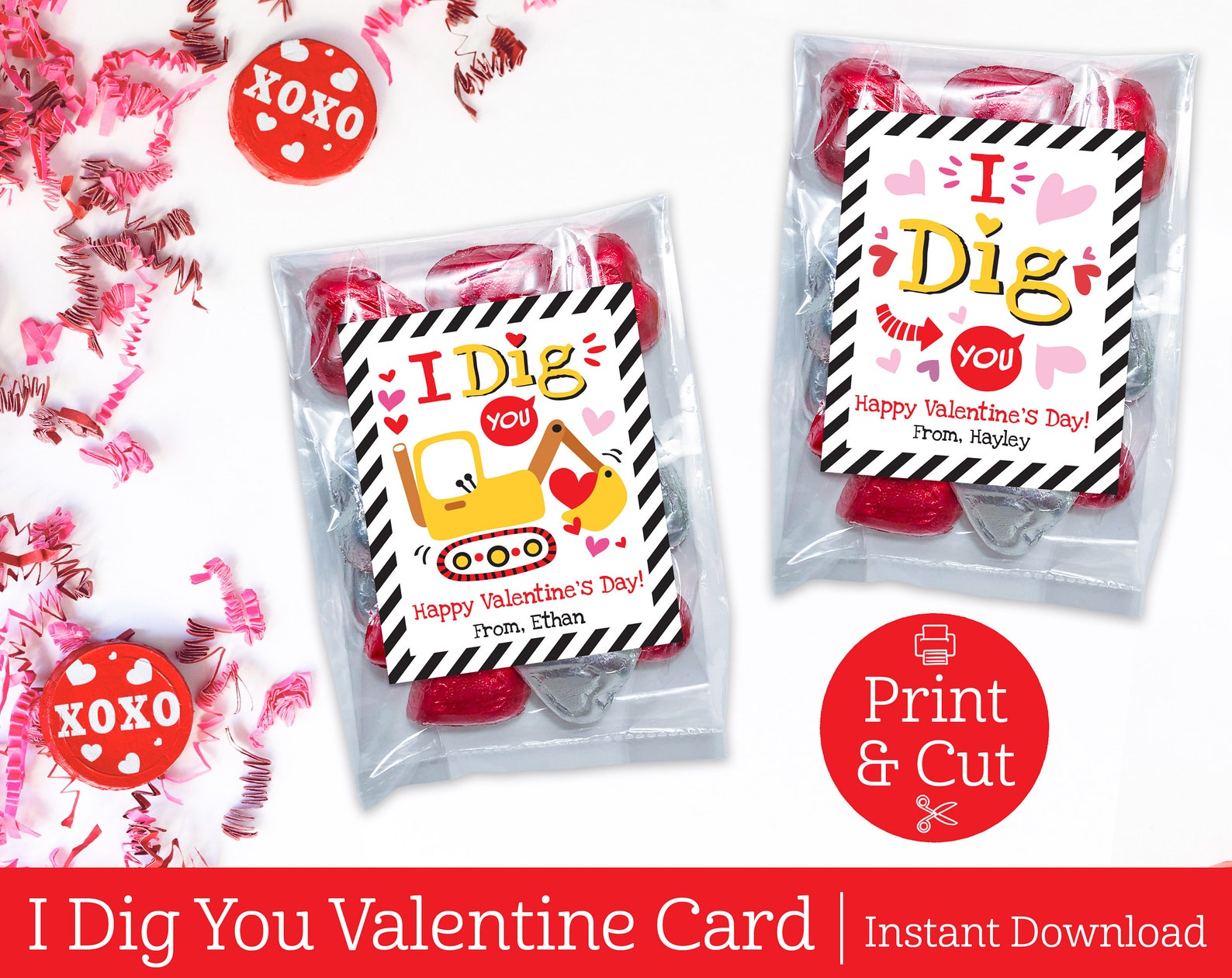 I Dig You Valentines, INSTANT EDITABLE DOWNLOAD, Construction Valentine ...