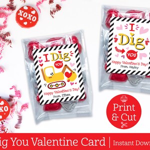 I Dig You Valentines, INSTANT EDITABLE DOWNLOAD, Construction Valentine ...