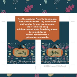 Printable Thanksgiving Place Card, INSTANT EDITABLE DOWNLOAD ...