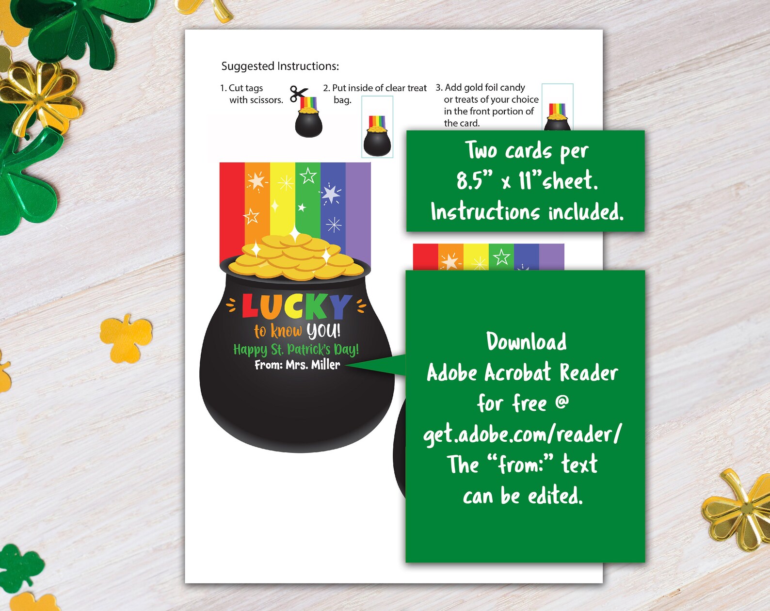 Pot of Gold Rainbow Gift Tags INSTANT EDITABLE DOWNLOAD St - Etsy