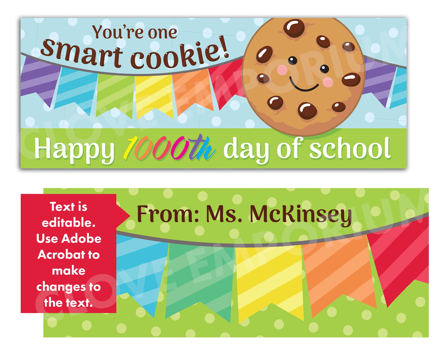 1000th Day of School Bag Topper, INSTANT EDITABLE DOWNLOAD, 1000 Days ...