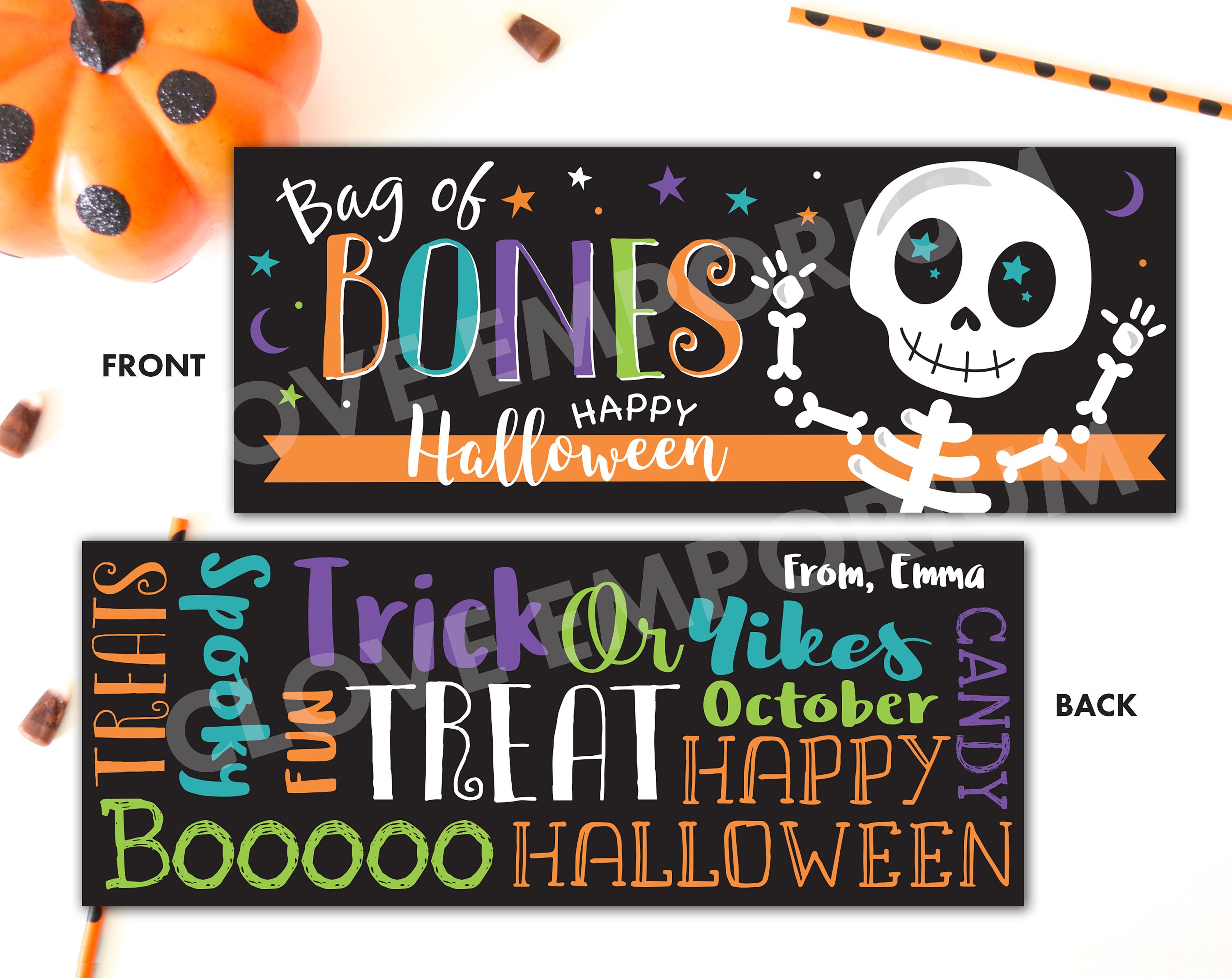 Skeleton Treat Bag Topper, Bag of Bones Bag Topper, DIGITAL EDITABLE ...