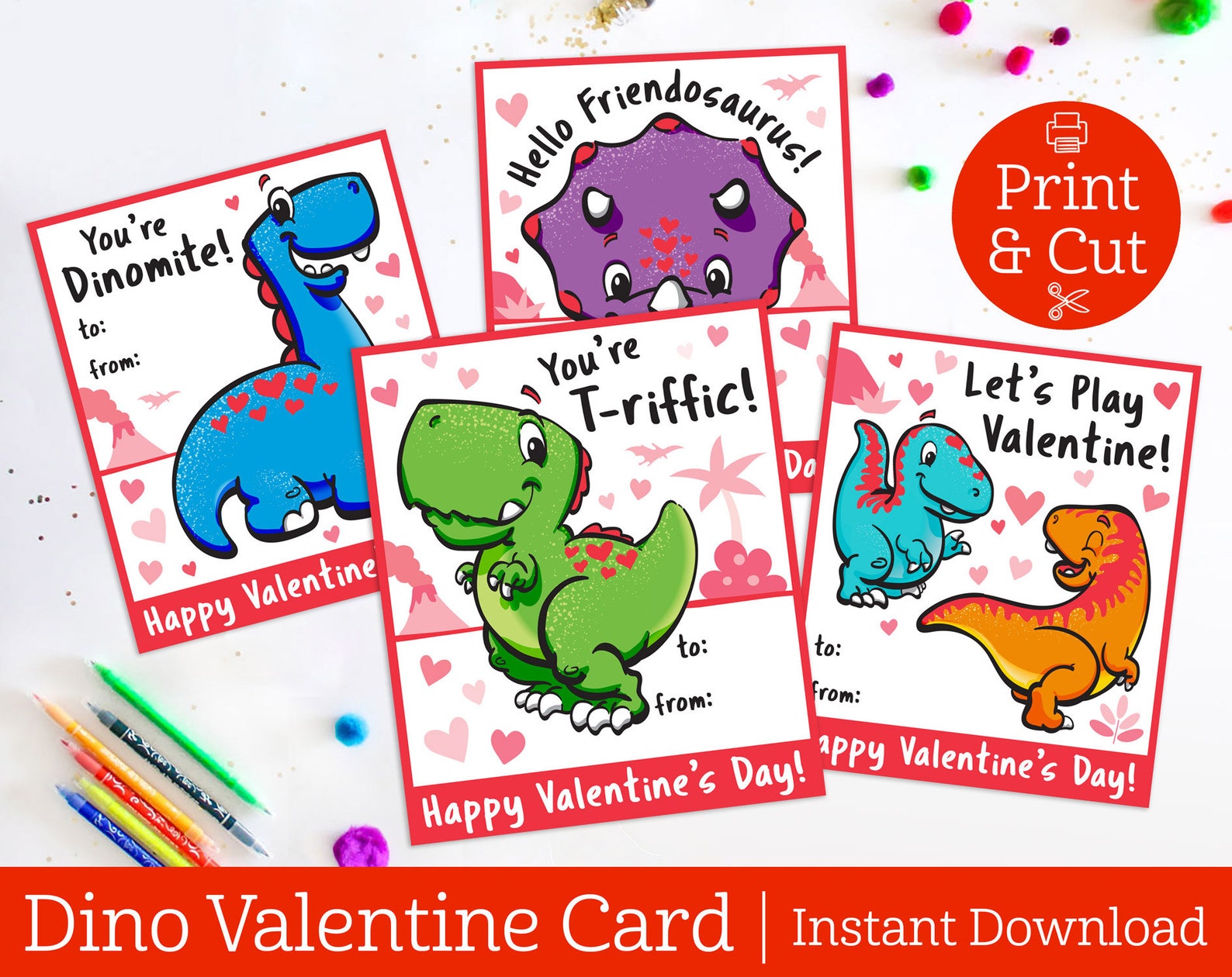 Dinosaur Valentine INSTANT EDITABLE DOWNLOAD Kids Dinosaur - Etsy