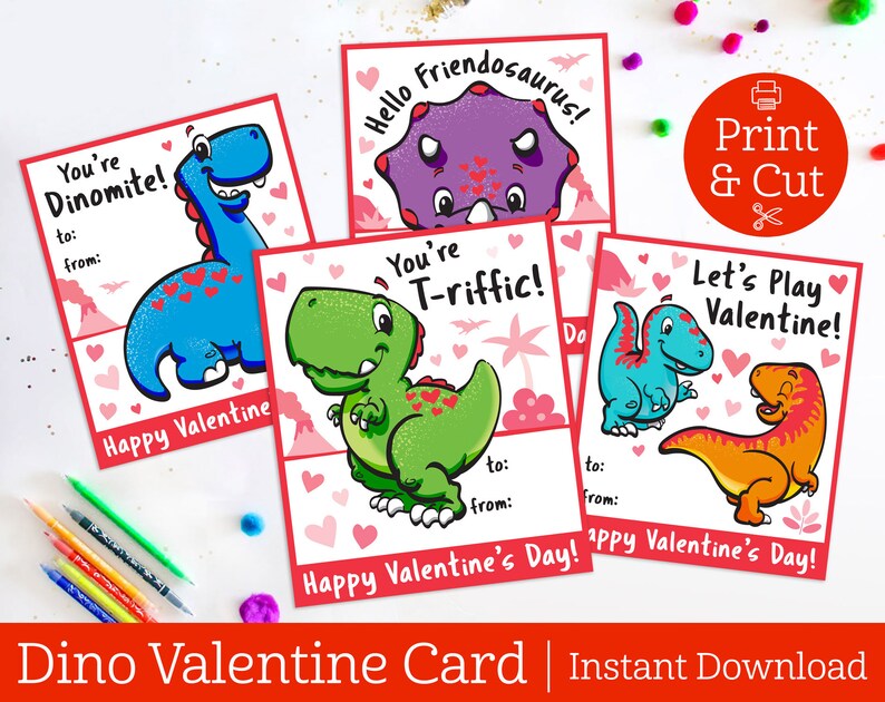 Dinosaur Valentine INSTANT EDITABLE DOWNLOAD Kids Dinosaur - Etsy