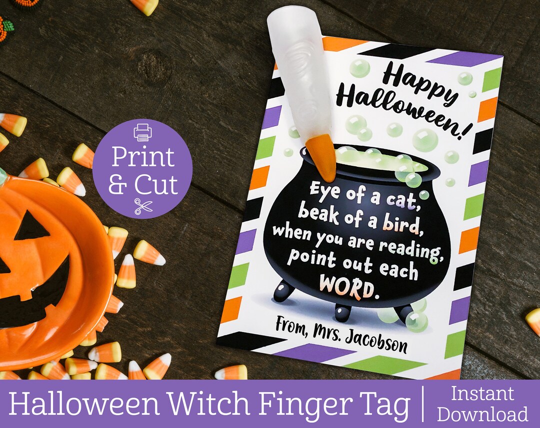 Halloween Witch Finger Tag, Instant Editable Download, Halloween Treat ...